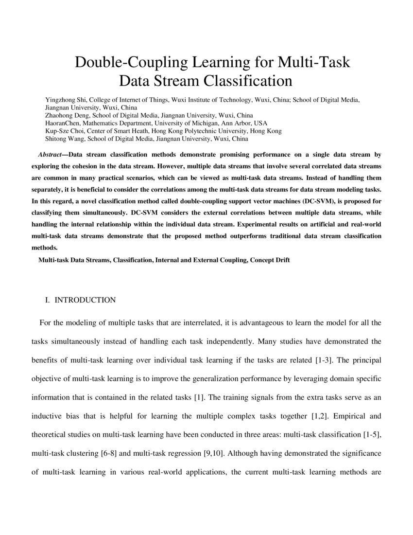 Double-Coupling Learning for Multi-Task Data Stream Classification | DeepAI