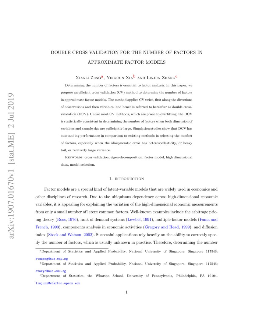 Double Cross Validation for the Number of Factors in Approximate Factor Models | DeepAI
