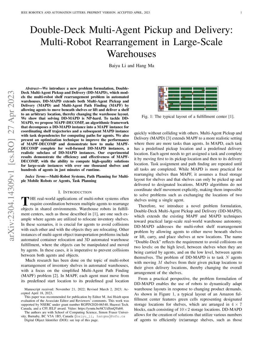 Double-Deck Multi-Agent Pickup and Delivery: Multi-Robot Rearrangement in Large-Scale Warehouses ...