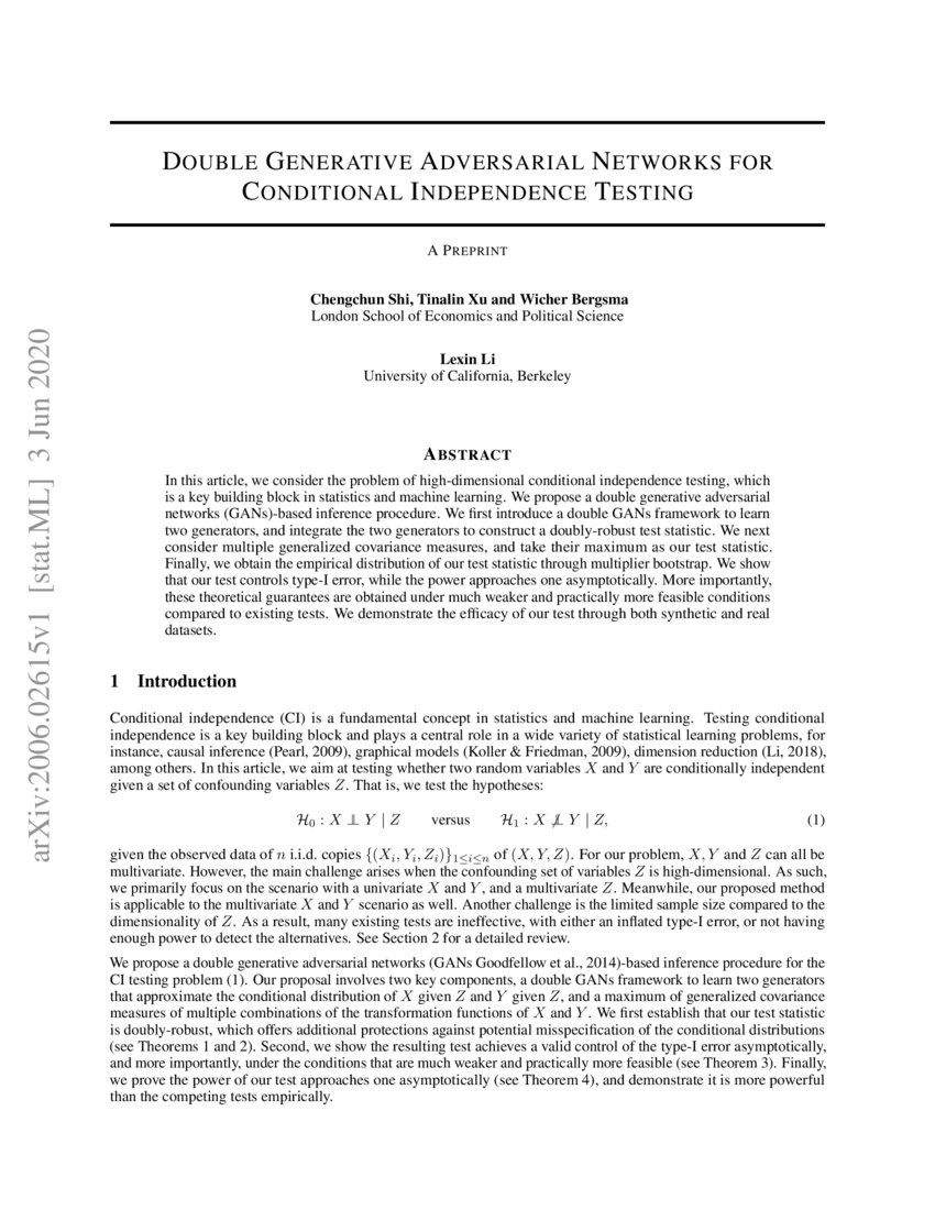 Double Generative Adversarial Networks For Conditional Independence Testing Deepai