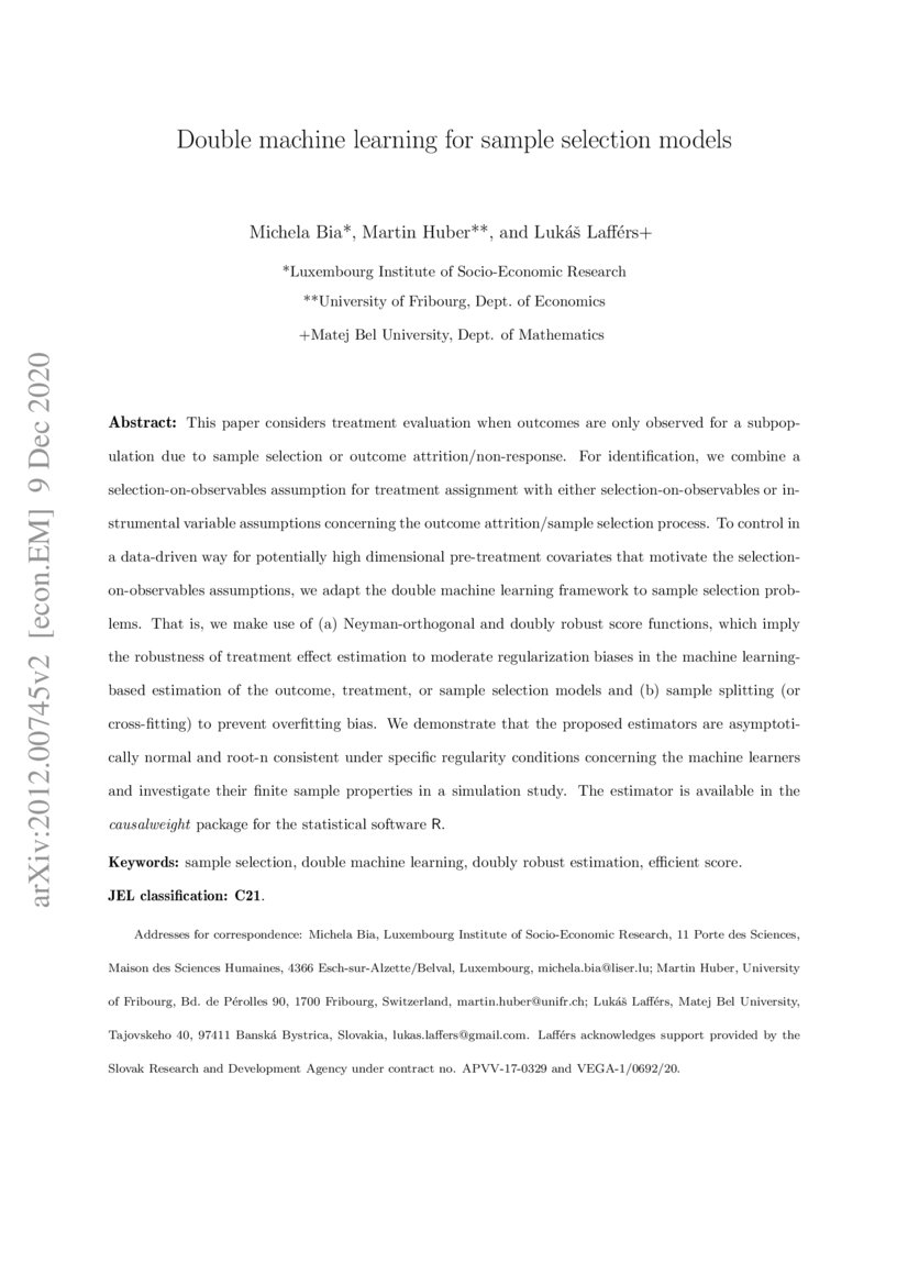 Double Machine Learning For Sample Selection Models Deepai 5577