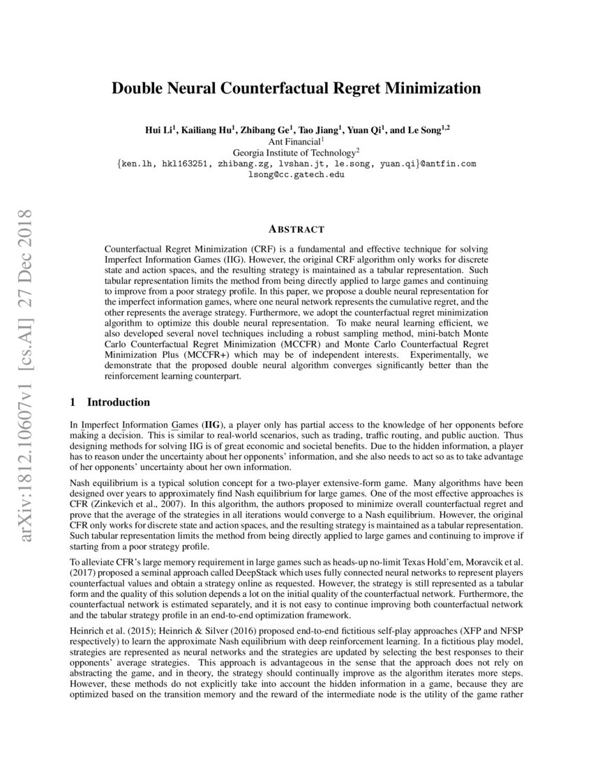 Double Neural Counterfactual Regret Minimization Deepai