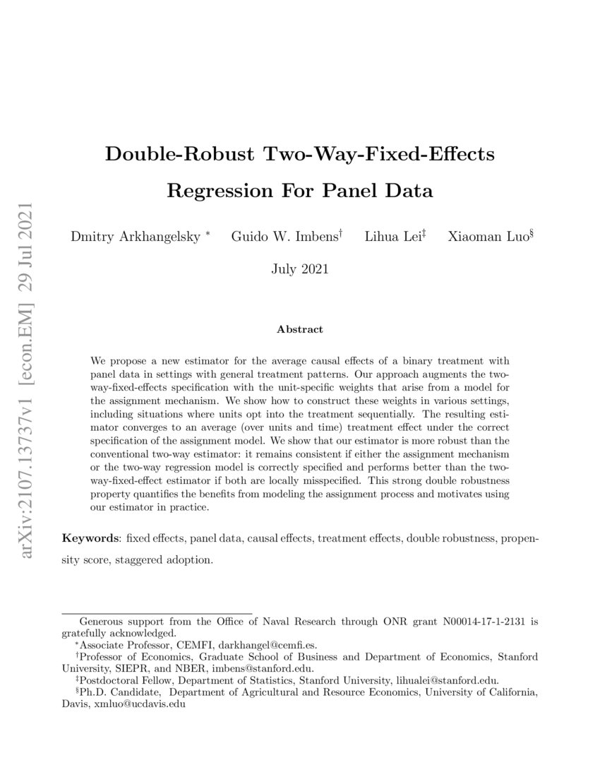 Double-Robust Two-Way-Fixed-Effects Regression For Panel Data | DeepAI
