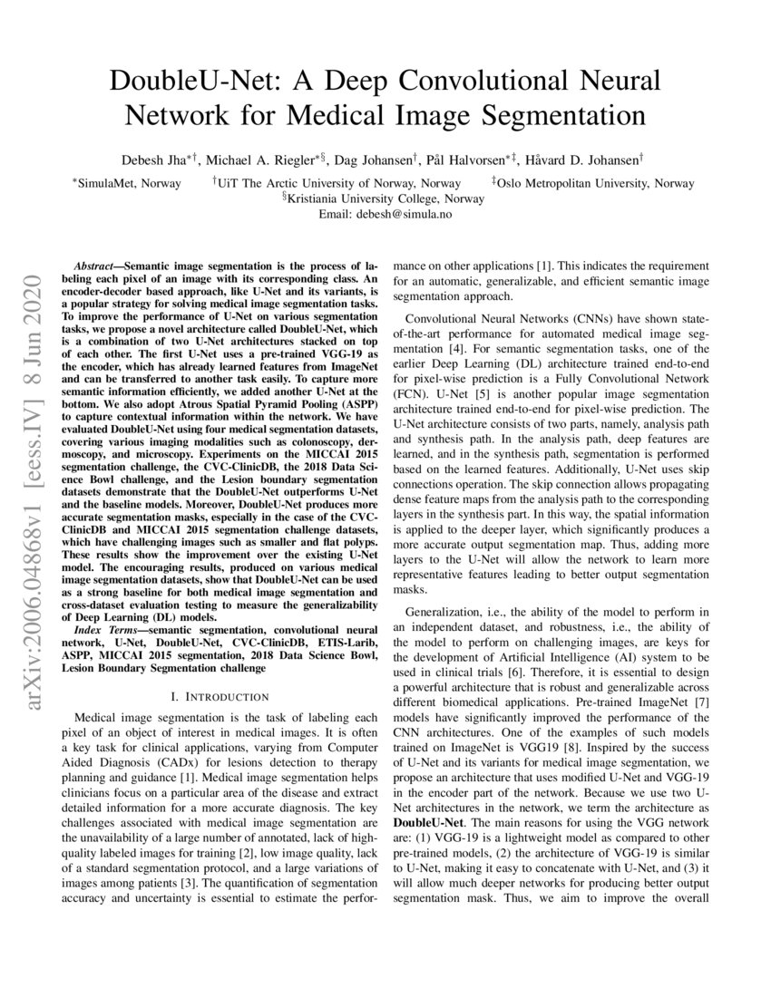 Doubleu Net A Deep Convolutional Neural Network For Medical Image Segmentation Deepai