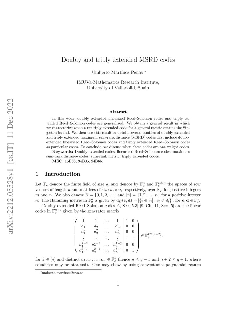 Doubly And Triply Extended Msrd Codes Deepai