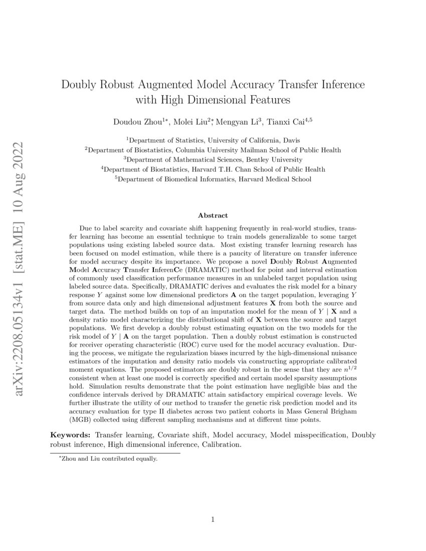 Doubly Robust Augmented Model Accuracy Transfer Inference with High ... Doubly Robust Augmented Model Accuracy Transfer Inference with High ...