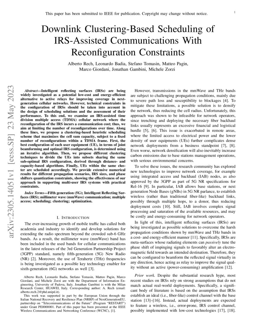 Downlink Clustering-Based Scheduling of IRS-Assisted Communications ...