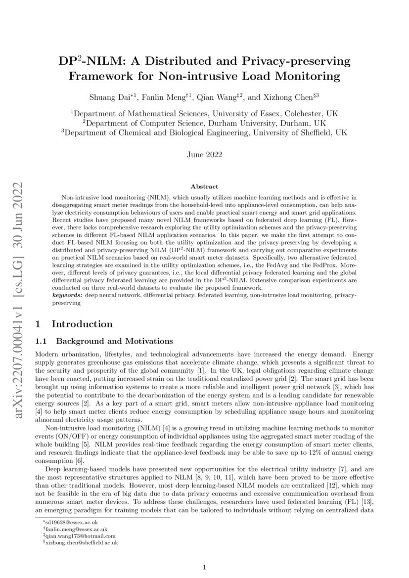 DP^2-NILM: A Distributed and Privacy-preserving Framework for Non-intrusive Load Monitoring | DeepAI