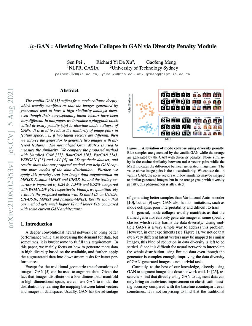 dp-GAN : Alleviating Mode Collapse in GAN via Diversity Penalty Module | DeepAI