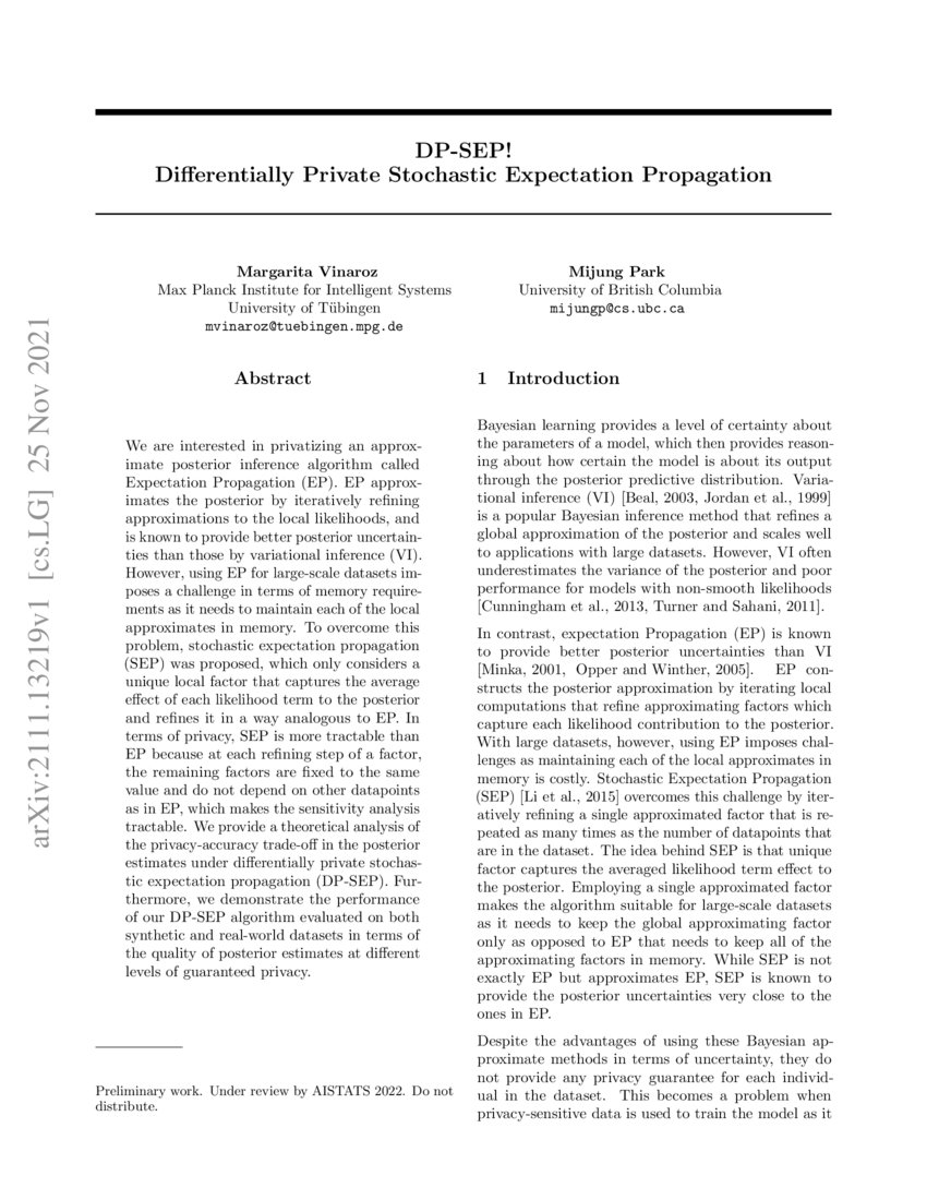 Dp Sep Differentially Private Stochastic Expectation Propagation Deepai
