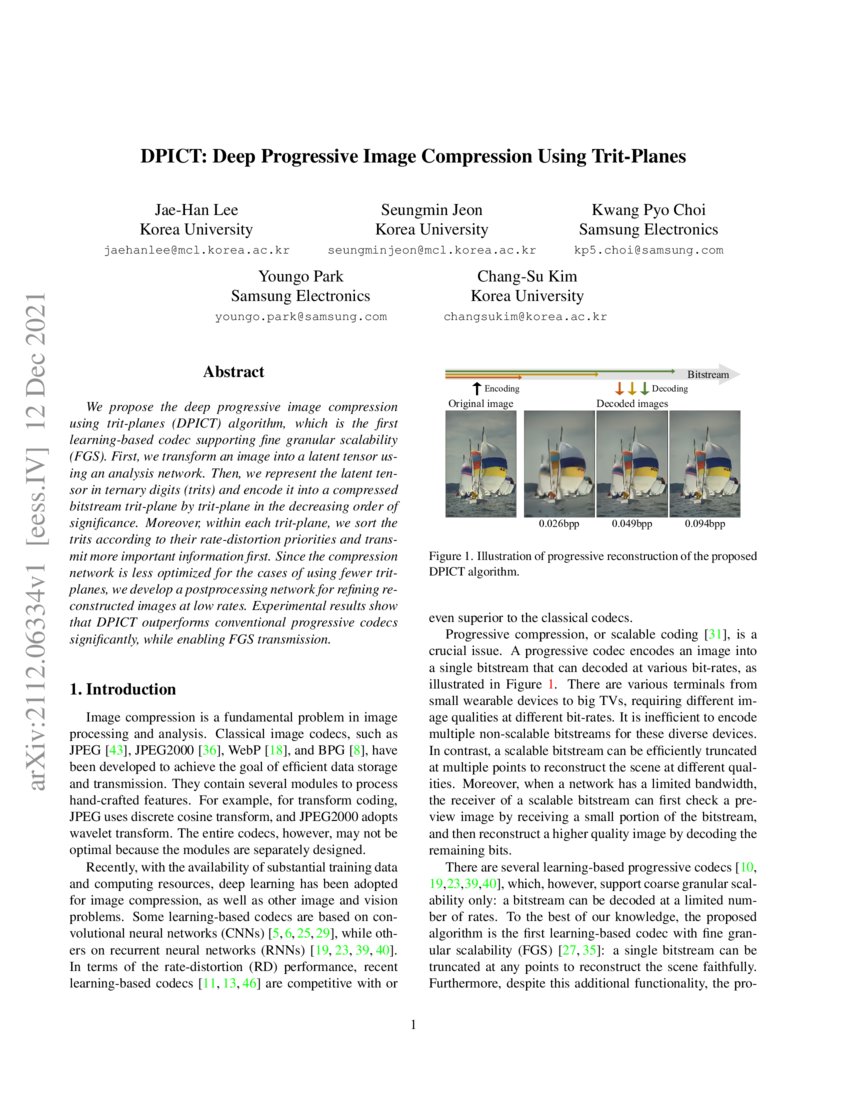 DPICT: Deep Progressive Image Compression Using Trit-Planes | DeepAI