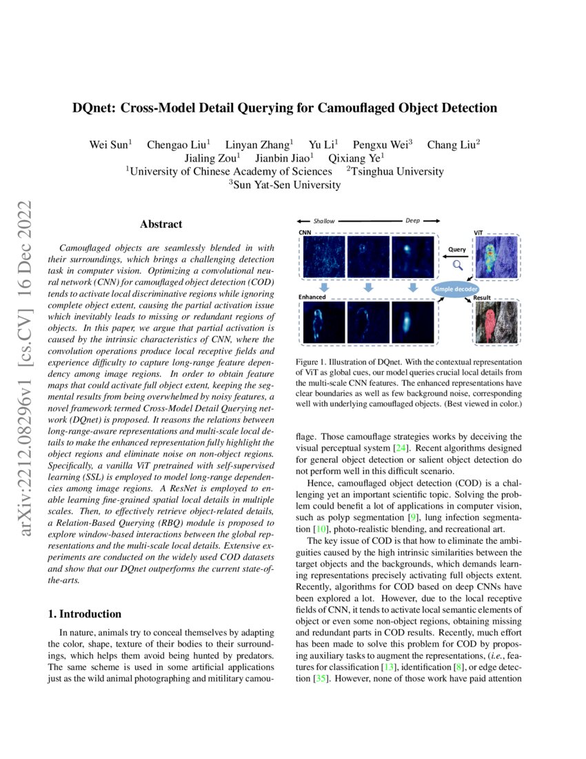 DQnet: Cross-Model Detail Querying for Camouflaged Object Detection | DeepAI