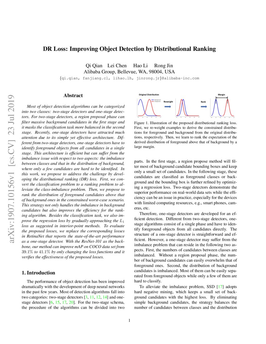 DR Loss: Improving Object Detection by Distributional Ranking | DeepAI