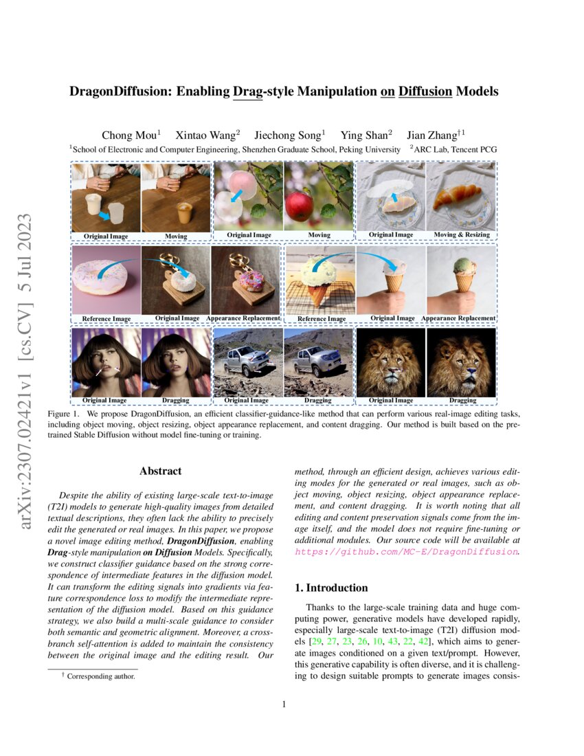 DragonDiffusion: Enabling Drag-style Manipulation on Diffusion Models ... DragonDiffusion: Enabling Drag-style Manipulation on Diffusion Models ...