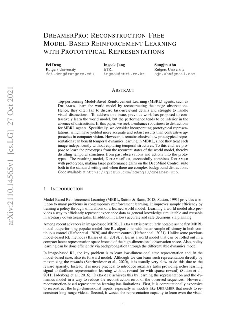 DreamerPro: Reconstruction-Free Model-Based Reinforcement Learning with ...
