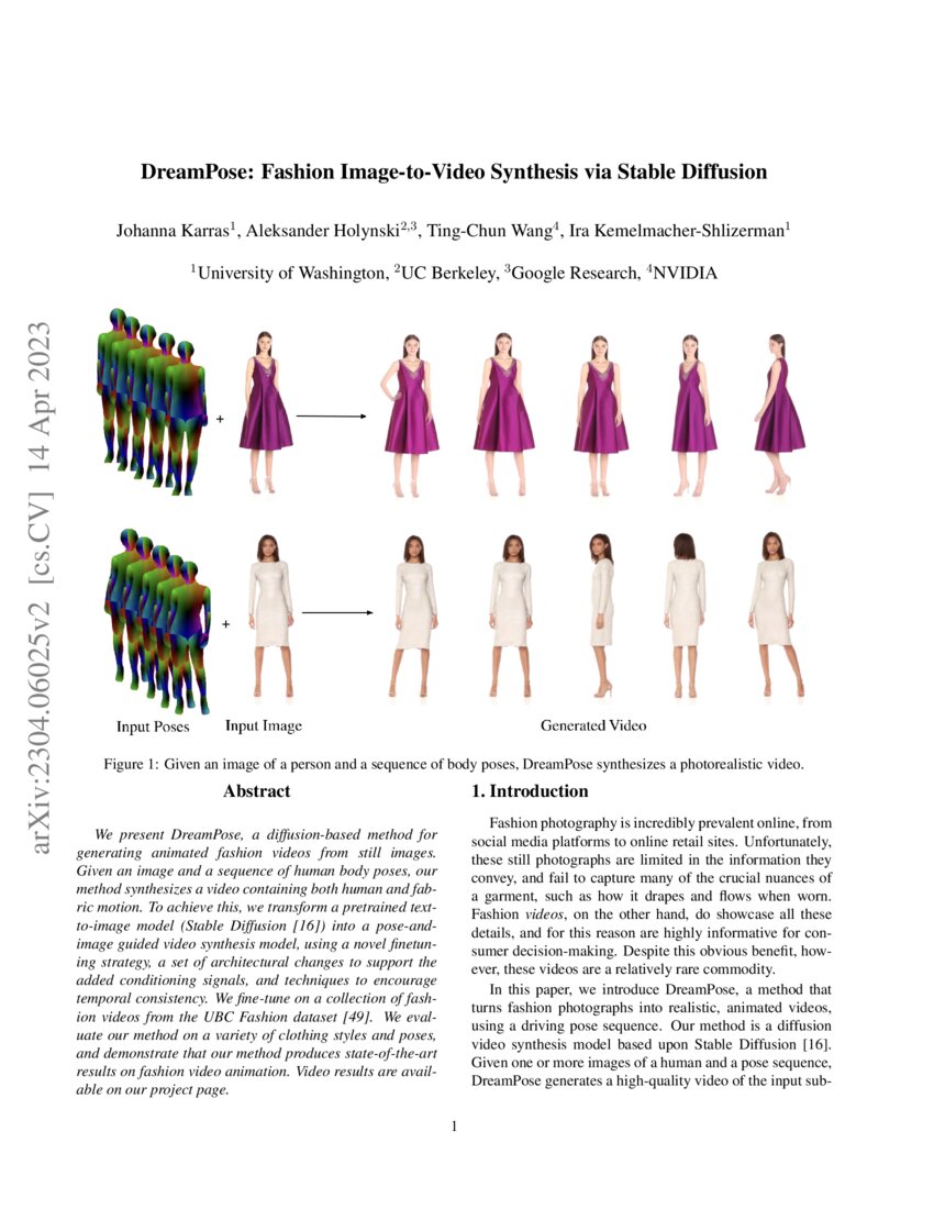 DreamPose: Fashion Image-to-Video Synthesis via Stable Diffusion | DeepAI