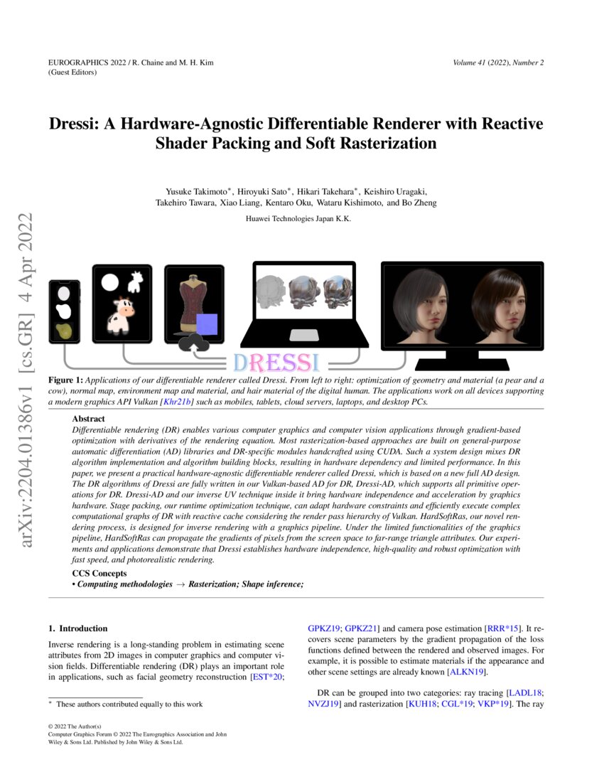 Dressi: A Hardware-Agnostic Differentiable Renderer with Reactive Shader Packing and Soft ...