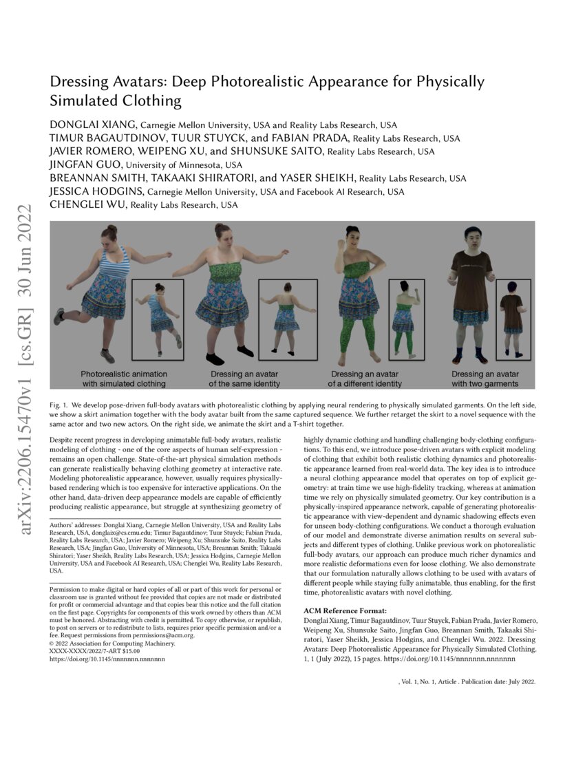 Dressing Avatars: Deep Photorealistic Appearance for Physically Simulated Clothing | DeepAI