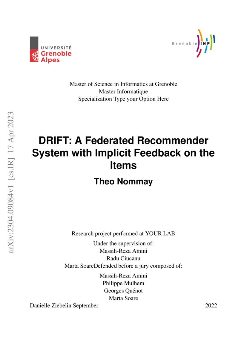 DRIFT: A Federated Recommender System with Implicit Feedback on the Items | DeepAI