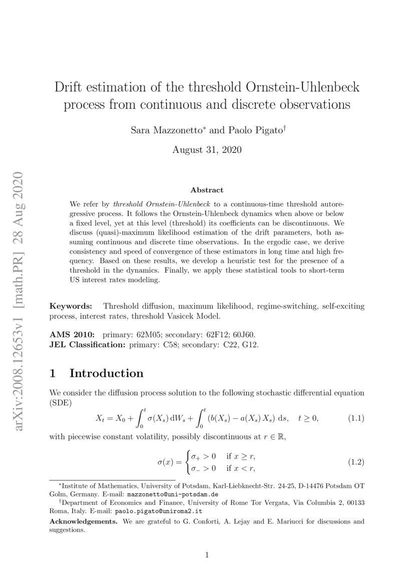Drift Estimation Of The Threshold Ornstein Uhlenbeck Process From Continuous And Discrete