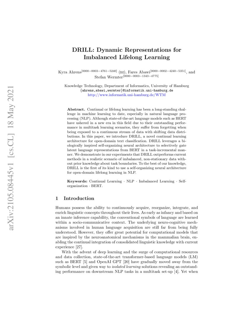 DRILL: Dynamic Representations for Imbalanced Lifelong Learning | DeepAI