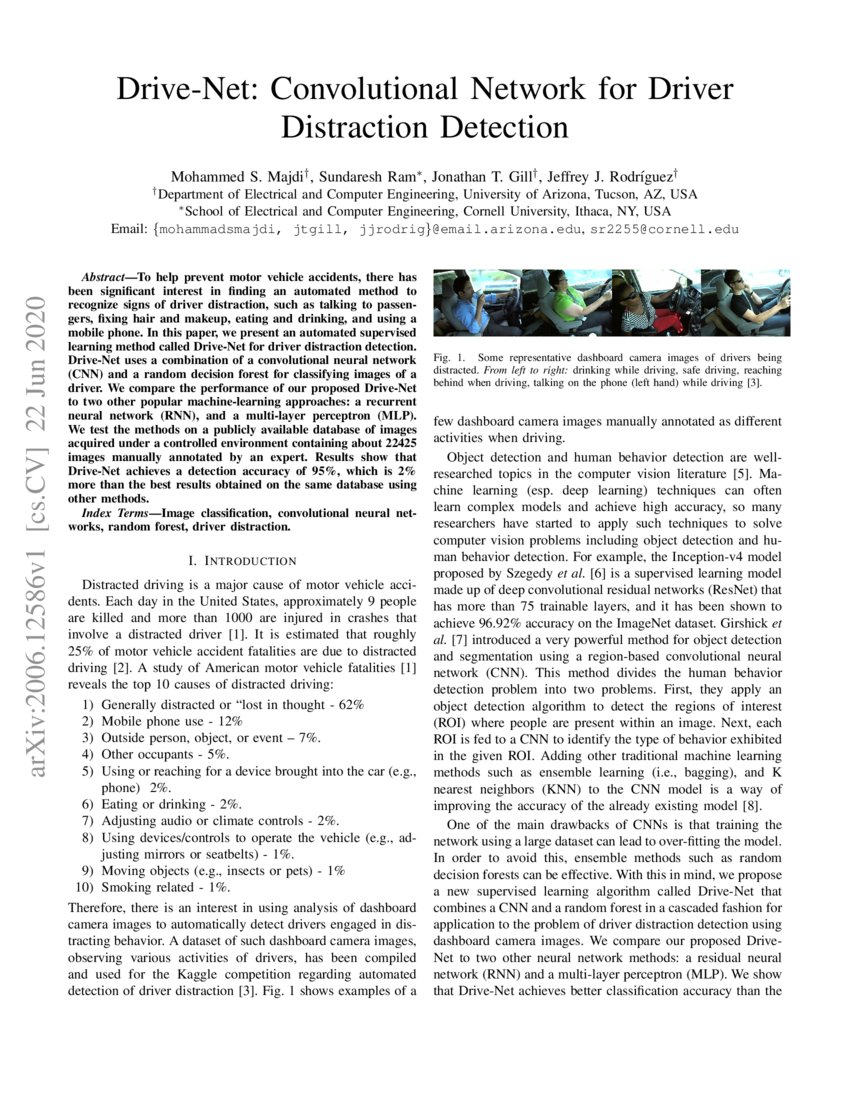 Drive Net Convolutional Network For Driver Distraction Detection Deepai