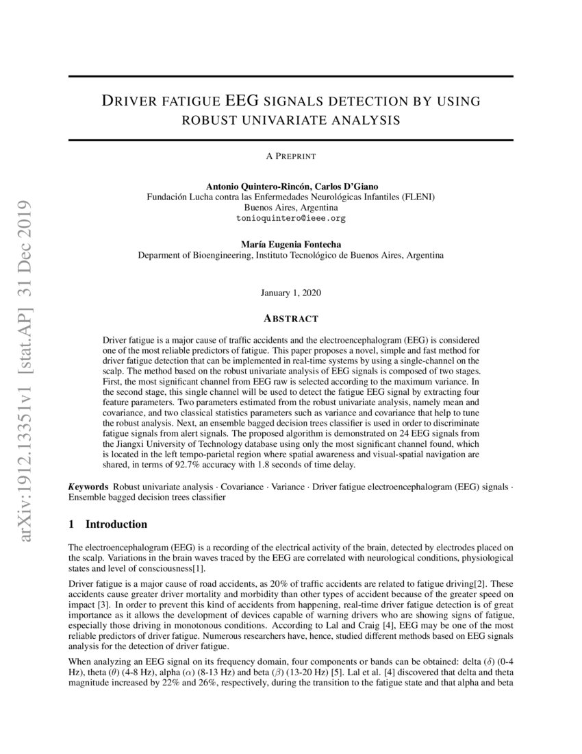 Driver Fatigue Eeg Signals Detection By Using Robust Univariate Analysis Deepai
