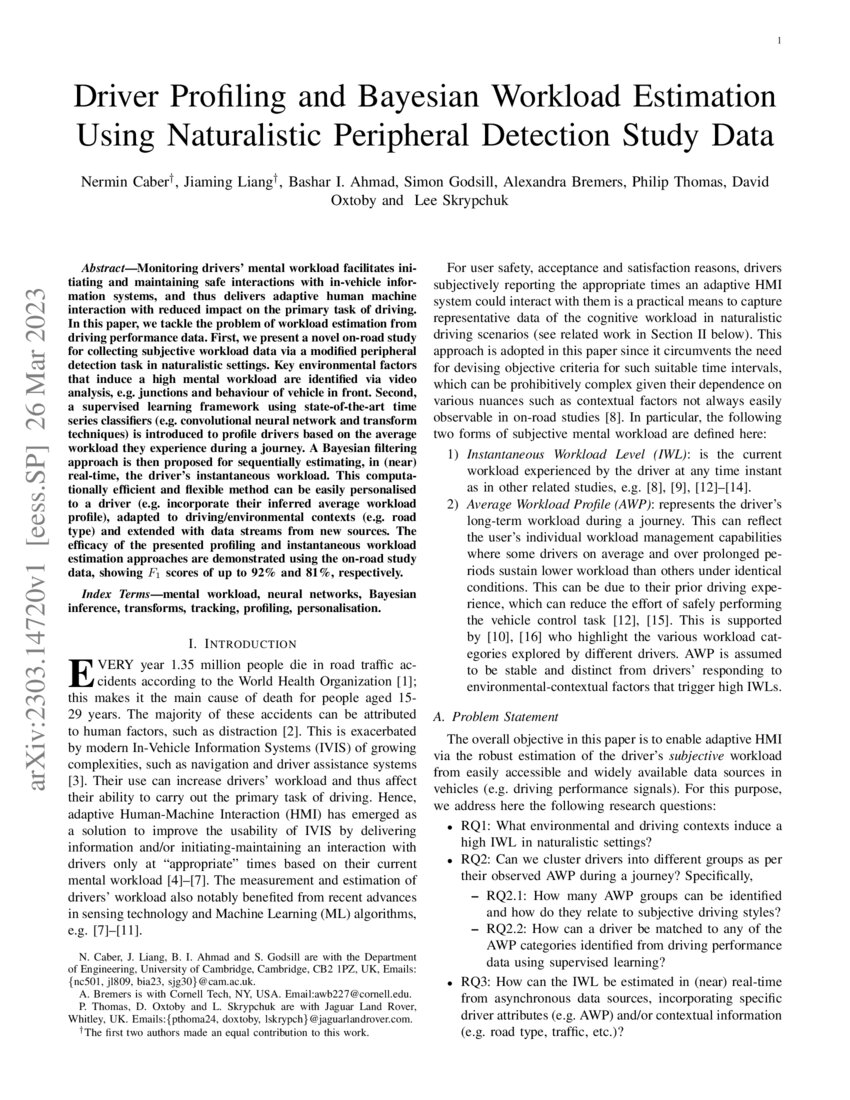 Driver Profiling And Bayesian Workload Estimation Using Naturalistic 6940