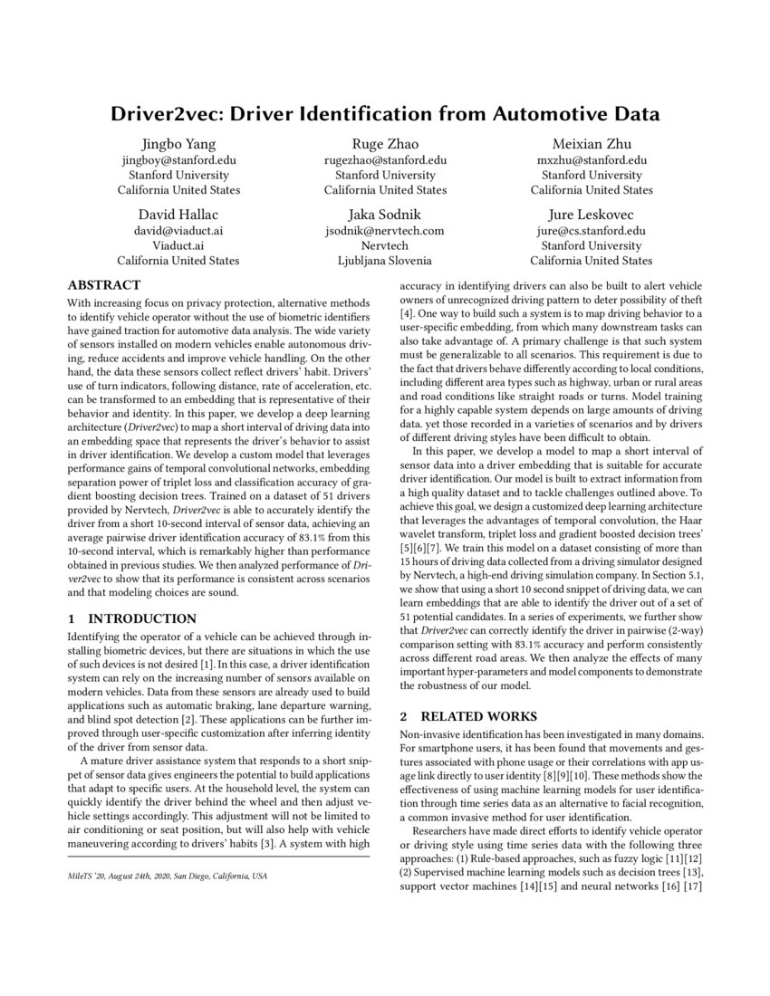Driver2vec: Driver Identification from Automotive Data | DeepAI