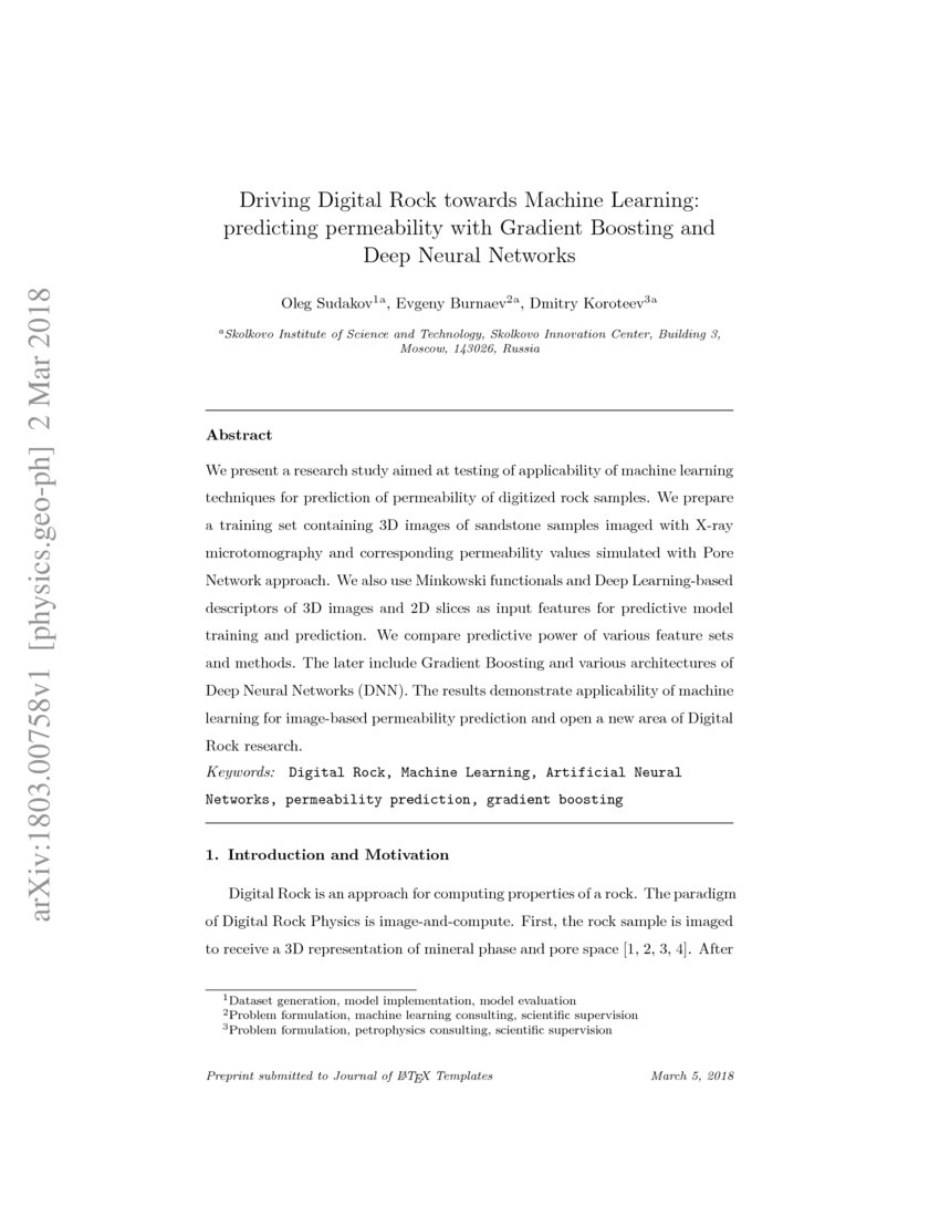 Driving Digital Rock towards Machine Learning: predicting permeability ...
