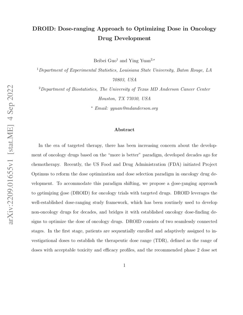DROID: Dose-ranging Approach to Optimizing Dose in Oncology Drug ...