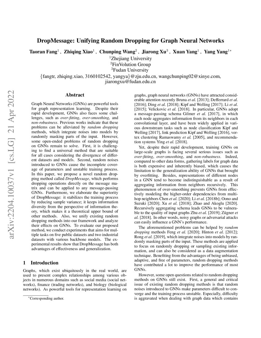 Dropmessage Unifying Random Dropping For Graph Neural Networks Deepai