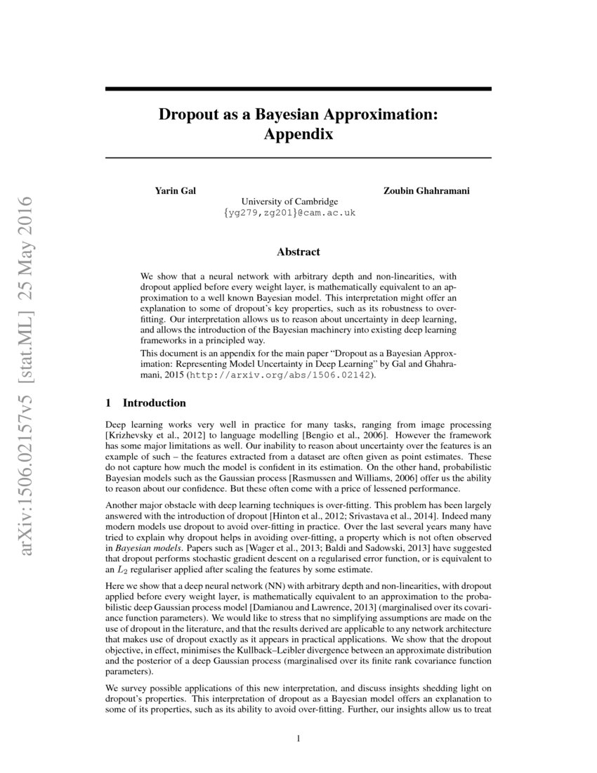 Dropout as a Bayesian Approximation: Appendix | DeepAI Dropout as a Bayesian Approximation: Appendix | DeepAI