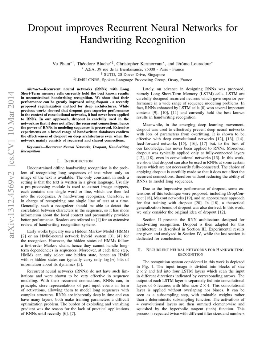 Dropout Improves Recurrent Neural Networks For Handwriting Recognition Deepai