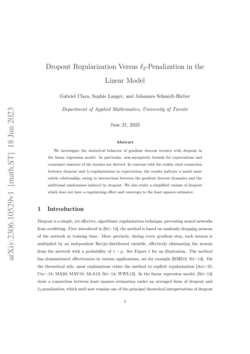 Dropout Regularization Versus ℓ_2-Penalization in the Linear Model | DeepAI Dropout Regularization Versus ℓ_2-Penalization in the Linear Model | DeepAI