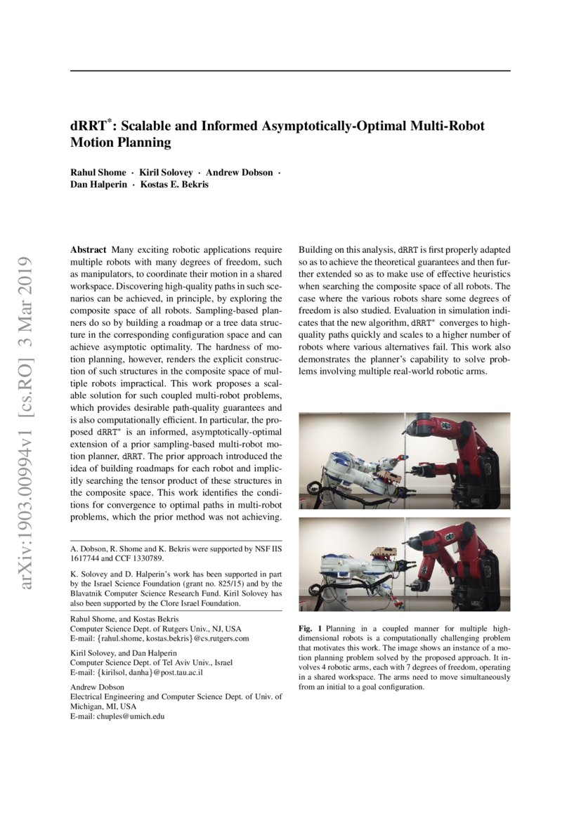 dRRT*: Scalable and Informed Asymptotically-Optimal Multi-Robot Motion Planning | DeepAI