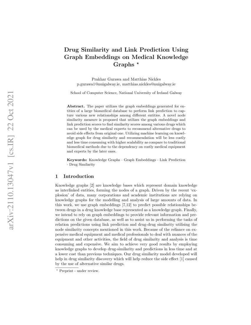 Drug Similarity and Link Prediction Using Graph Embeddings on Medical ...