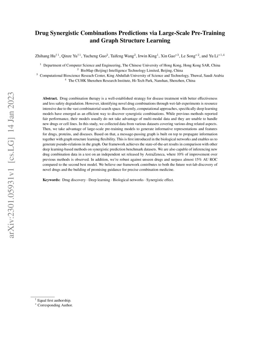 Drug Synergistic Combinations Predictions via Large-Scale Pre-Training ...