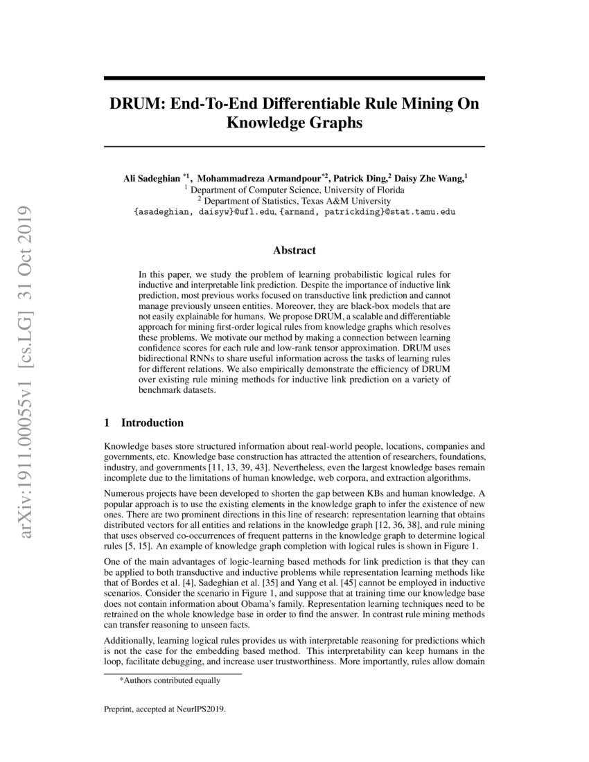 DRUM: End-To-End Differentiable Rule Mining On Knowledge Graphs | DeepAI