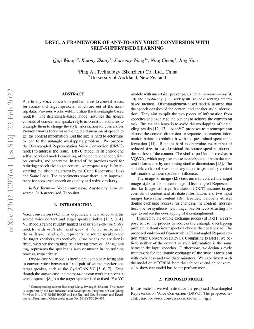 DRVC: A Framework of Any-to-Any Voice Conversion with Self-Supervised Learning | DeepAI