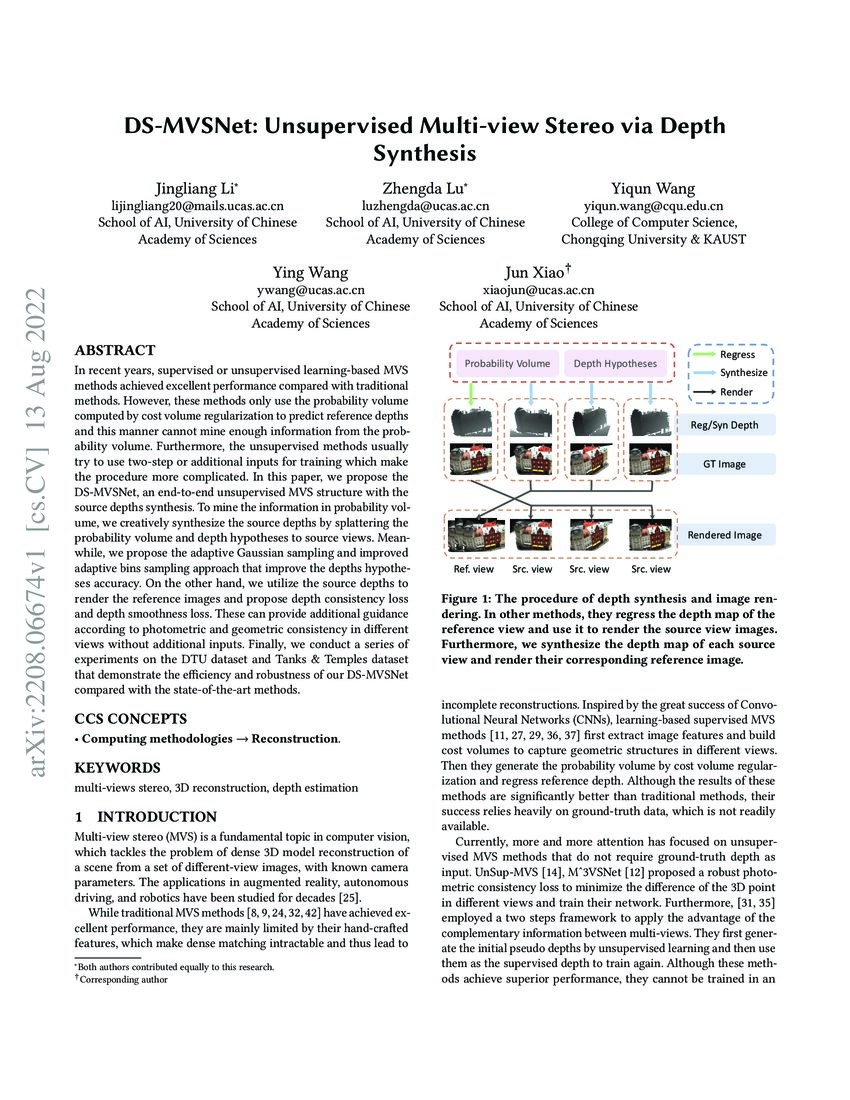 DS-MVSNet: Unsupervised Multi-view Stereo via Depth Synthesis | DeepAI DS-MVSNet: Unsupervised Multi-view Stereo via Depth Synthesis | DeepAI