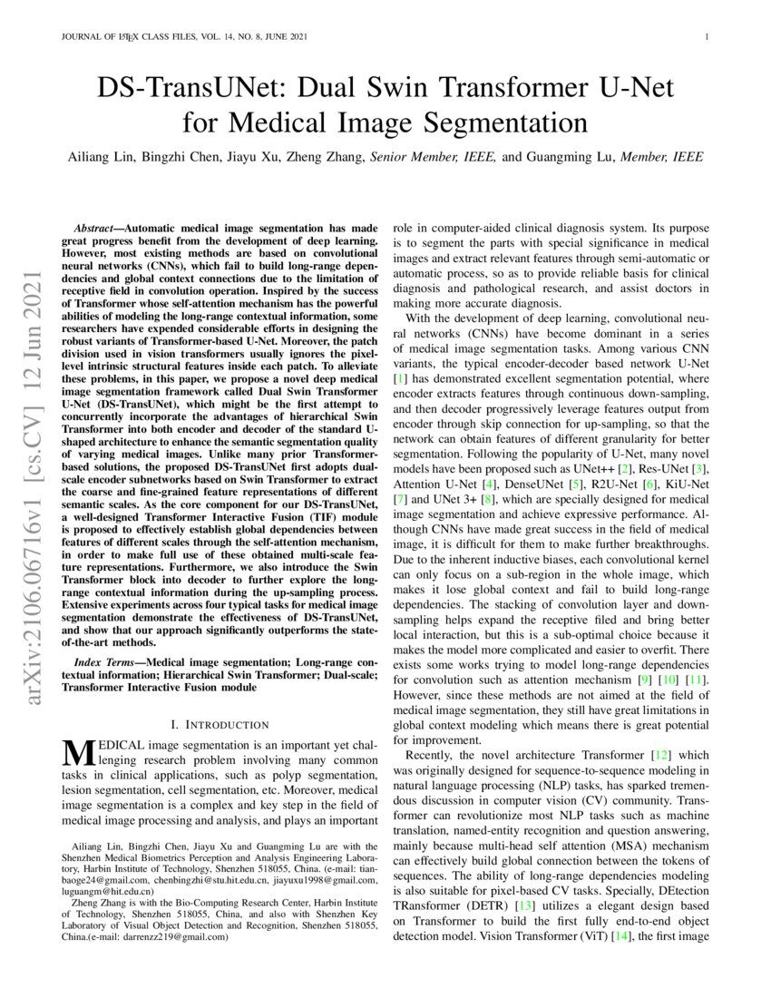 DS-TransUNet:Dual Swin Transformer U-Net for Medical Image Segmentation | DeepAI