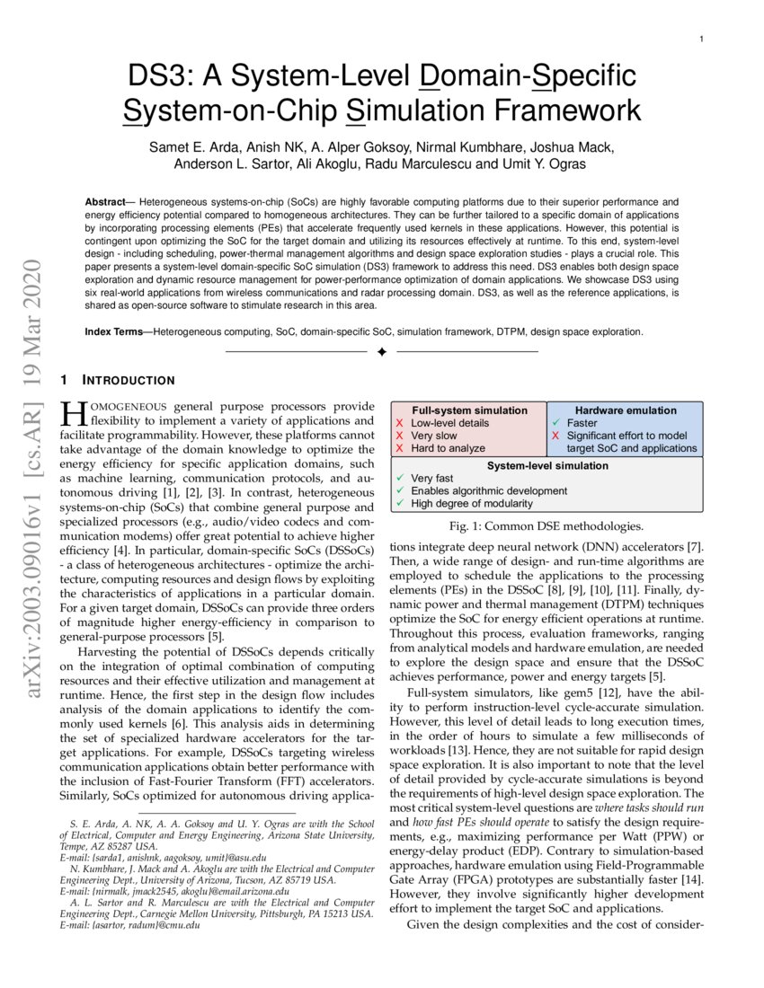 DS3: A System-Level Domain-Specific System-on-Chip Simulation Framework | DeepAI