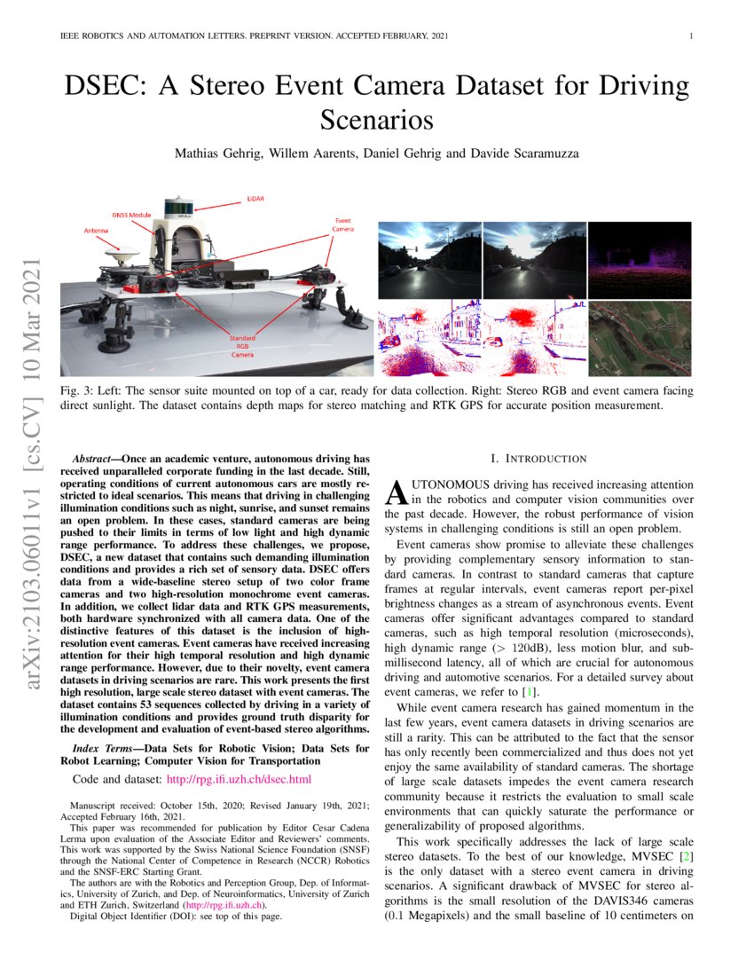 DSEC: A Stereo Event Camera Dataset for Driving Scenarios | DeepAI