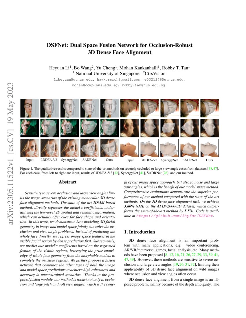 DSFNet: Dual Space Fusion Network for Occlusion-Robust 3D Dense Face ...