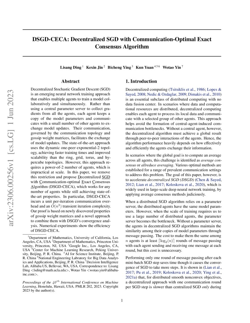 DSGD-CECA: Decentralized SGD with Communication-Optimal Exact Consensus ... DSGD-CECA: Decentralized SGD with Communication-Optimal Exact Consensus ...