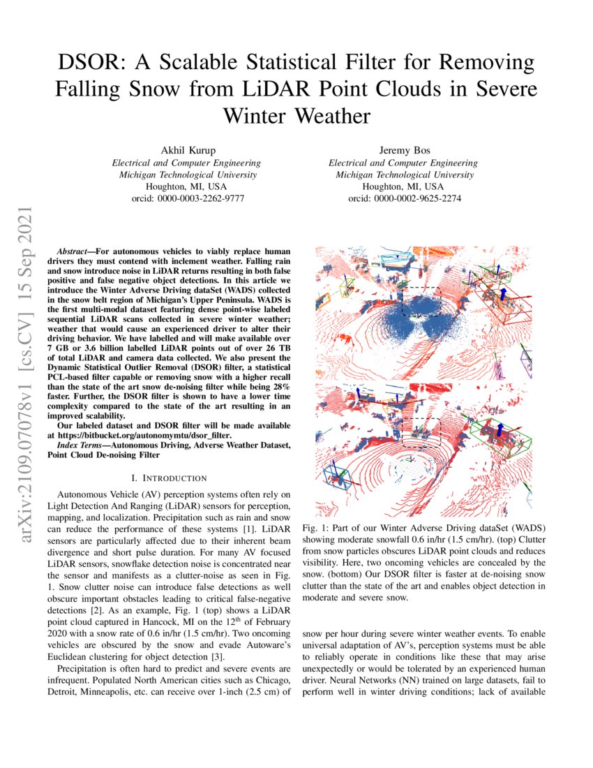DSOR: A Scalable Statistical Filter for Removing Falling Snow from ...