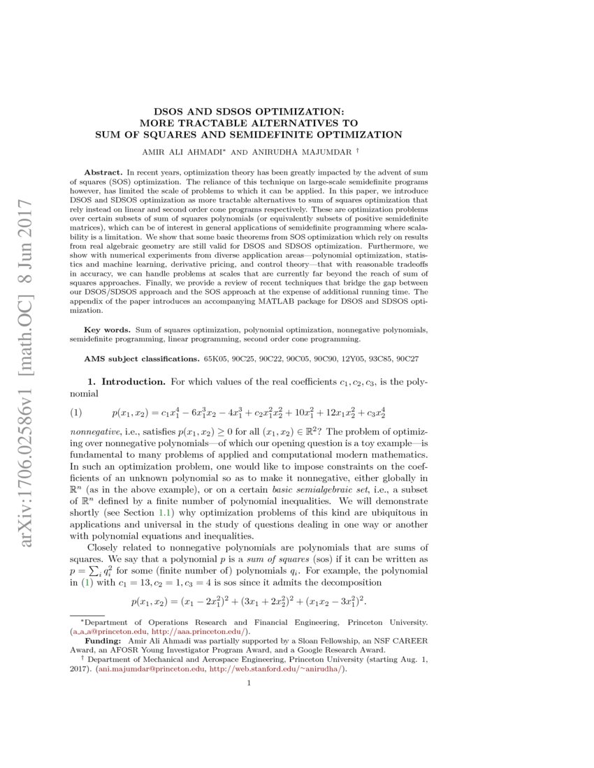 Dsos And Sdsos Optimization More Tractable Alternatives To Sum Of Squares And Semidefinite