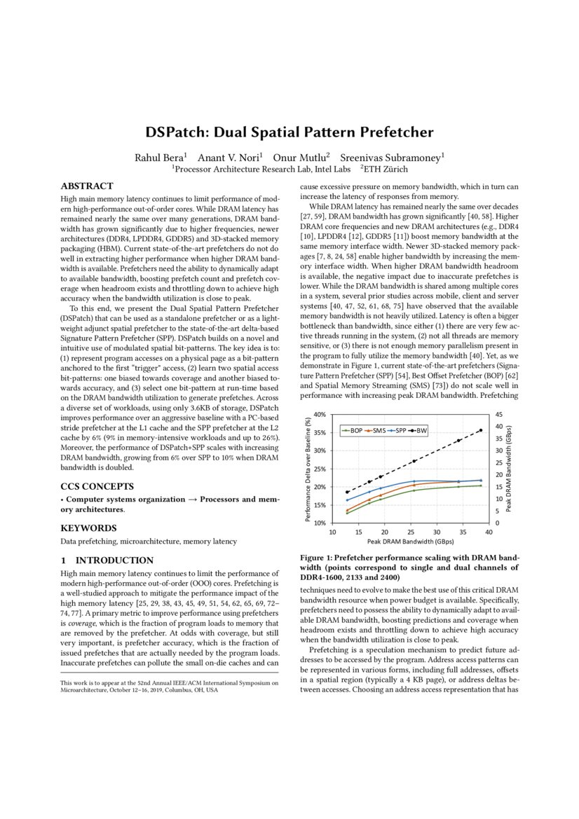 DSPatch: Dual Spatial Pattern Prefetcher | DeepAI