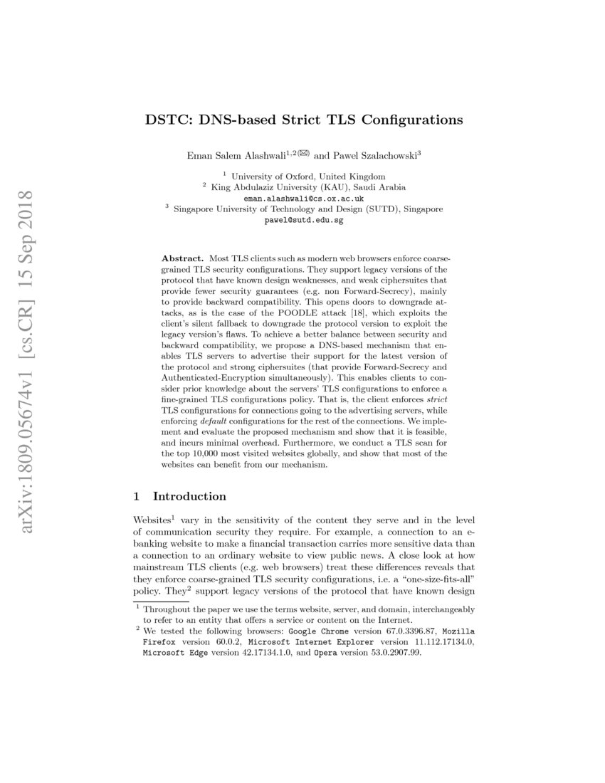 DSTC: DNS-based Strict TLS Configurations | DeepAI